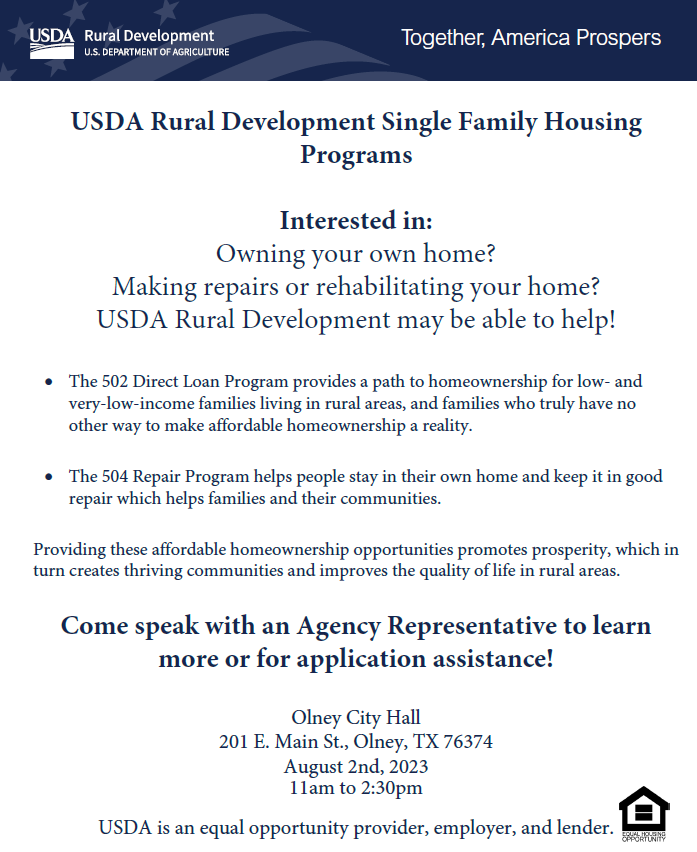 USDA 502 Home Loan Application Package | Olney Texas